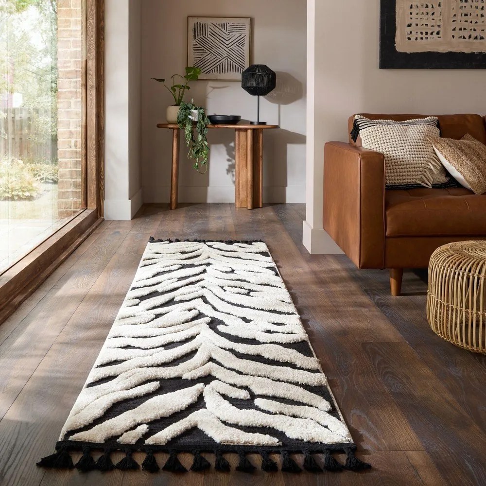 Černobílý běhoun 80x300 cm Esra Zebra – Flair Rugs