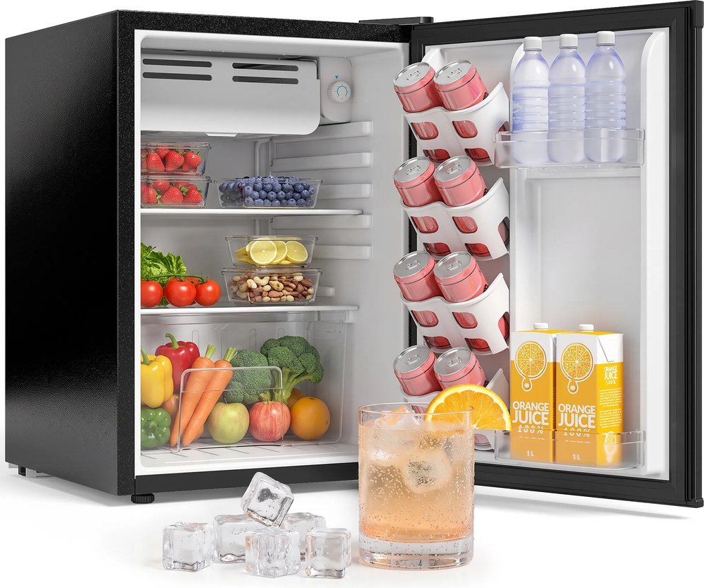 HOMCOM malá lednička 72,5 l s mrazákem, nastavitelný termostat, výměnné dveře, 43 dB, černá