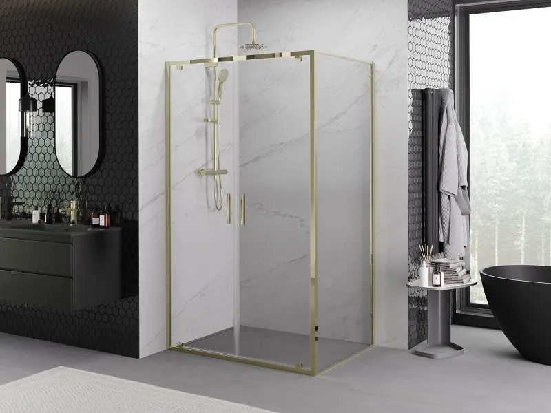 Mexen Exo, výklopná sprchová kabina, dveře 110 cm + boční stěna 95 cm, transparentní sklo, zlatá, 8182-110-095-50-00