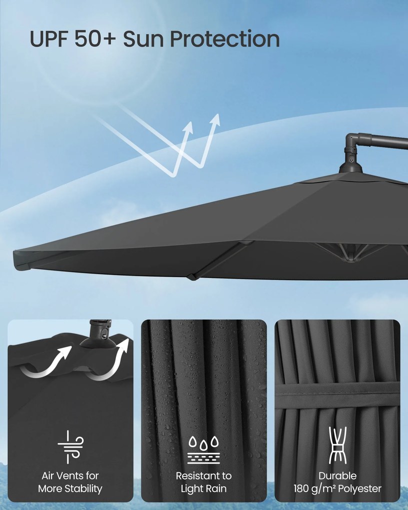 SONGMICS konzolový zahradní slunečník, 3 m, šedý