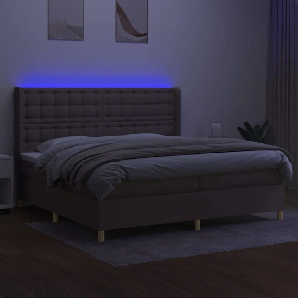 Box spring postel s matrací a LED taupe 200x200 cm textil 3139225