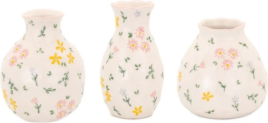 Krémové vázy v sadě 3 ks z kameniny (výška 10 cm) Ditsy Floral – Sass & Belle