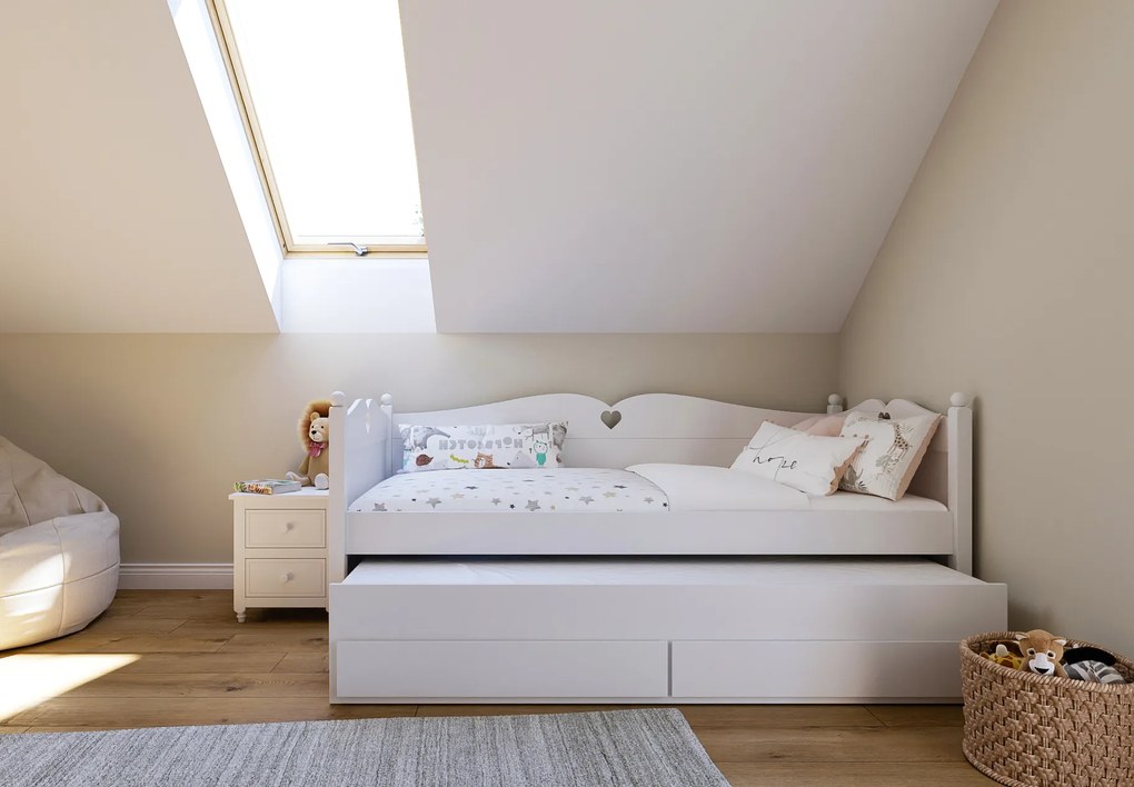 BabyBeds Praktická postel s přistýlkou a úložným prostorem BELLA 200x90 bílá Matrace k posteli?: Ne, bez matrací Bílá