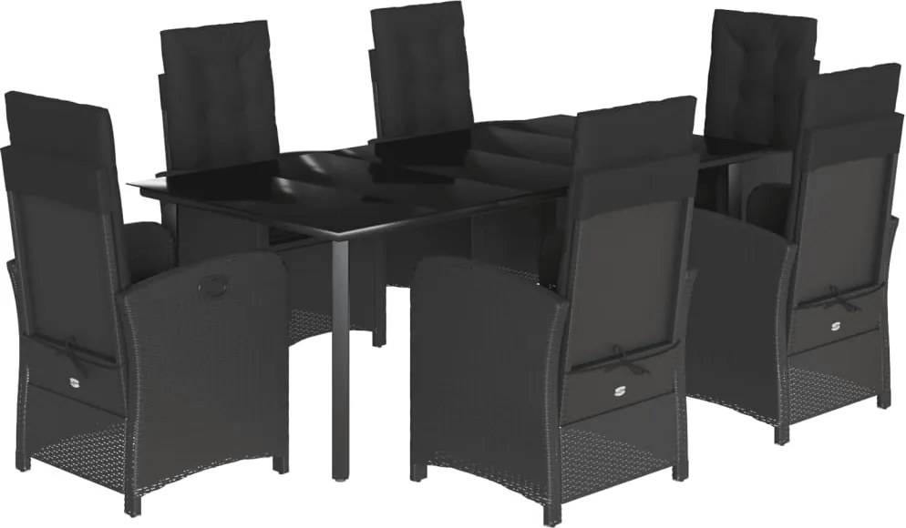 7dílný zahradní jídelní set s poduškami černý polyratan 3212327