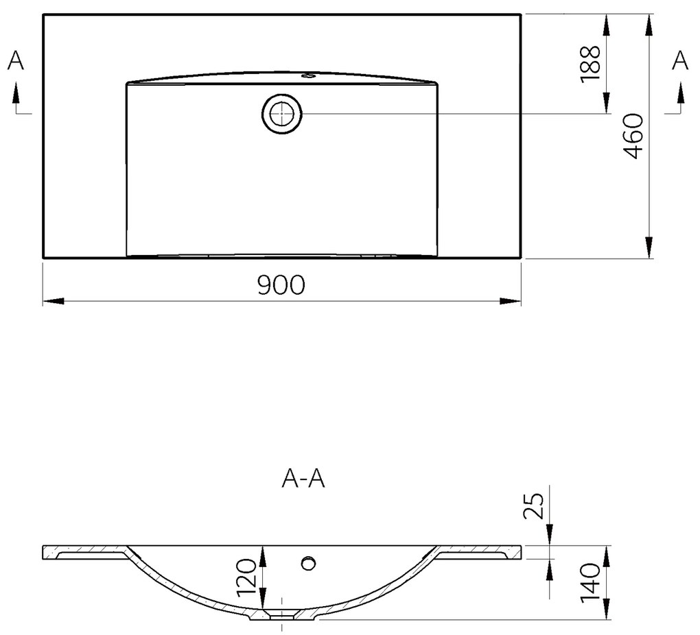 Sapho, MARIA umyvadlo 90x46cm, litý mramor bez otvoru pro baterii, bílá, MA090-0