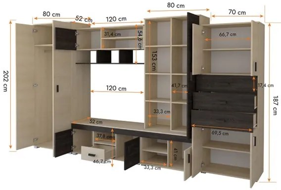 Obývací sestava NELLY 350 cm jasan/dub Canterbury