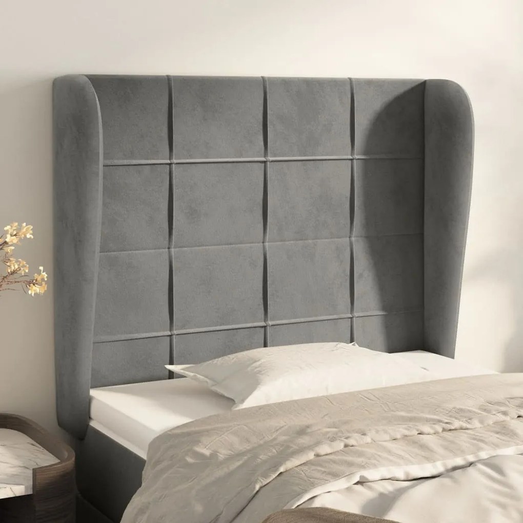 Čelo postele typu ušák světle šedé 103x23x118/128 cm samet 3117998