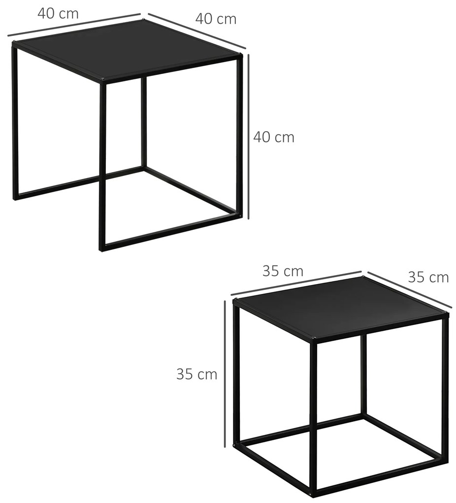 HOMCOM konferenční stolek sada 2 stolků moderní design ocelový rám do 10 kg černý 120x59x45cm do obývacího pokoje