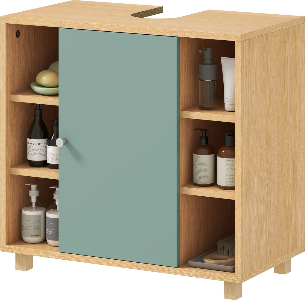 HOMCOM skříňka pod umyvadlo, koupelnový nábytek se 6 otevřenými policemi a dvířky s tlumeným dovíráním 60 x 33 x 57 cm, zelená
