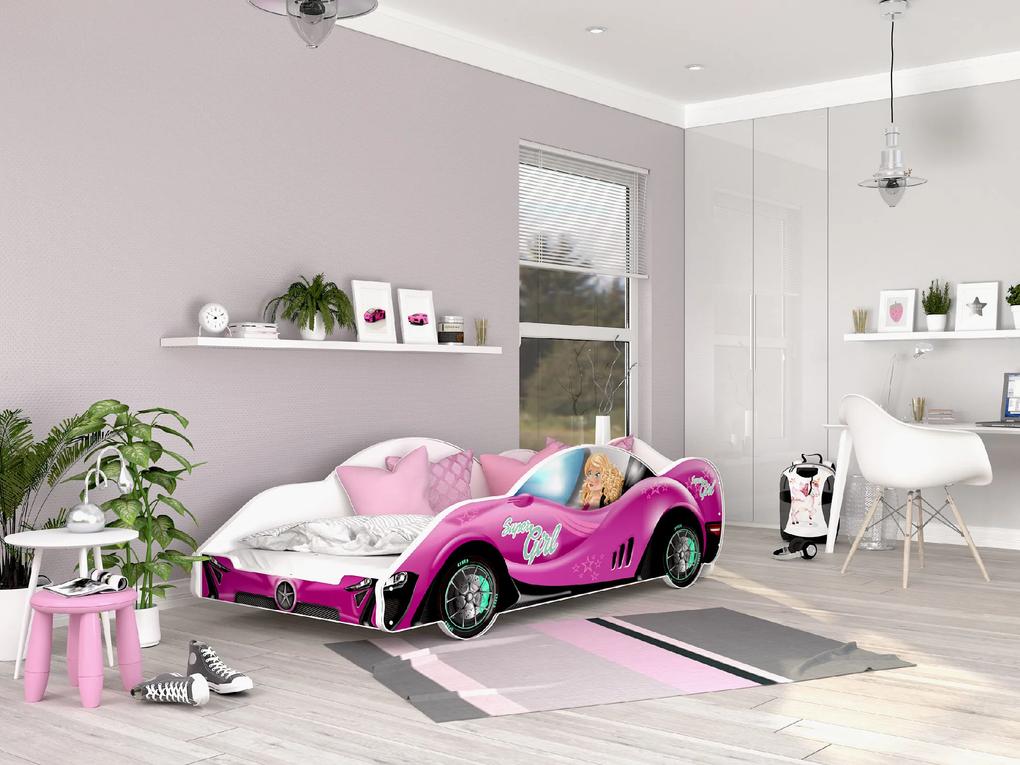 Svět pokojů Dětská postel auto 180 - růžové Matrace: Ano