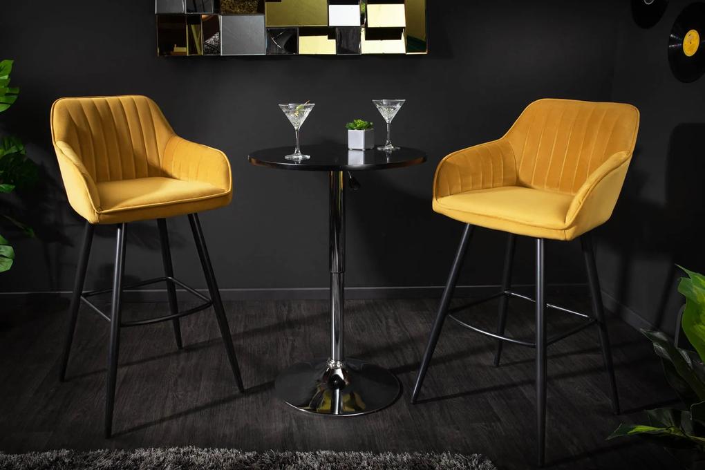 Moderní sametová barová židle žlutá - Svan