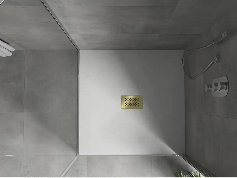 Mexen Hugo, čtvercová sprchová vanička SMC 100 x 100 cm, bílá, zlatá krytka, 42101010-G
