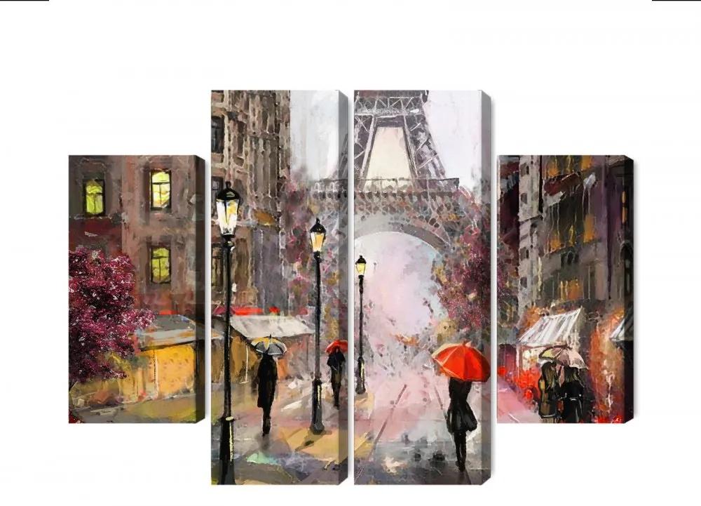 Vícedílný obraz Pohled Na Ulici Paříže Jako Malované Nedostatek Nedostatek Plátno Canvas 200x150