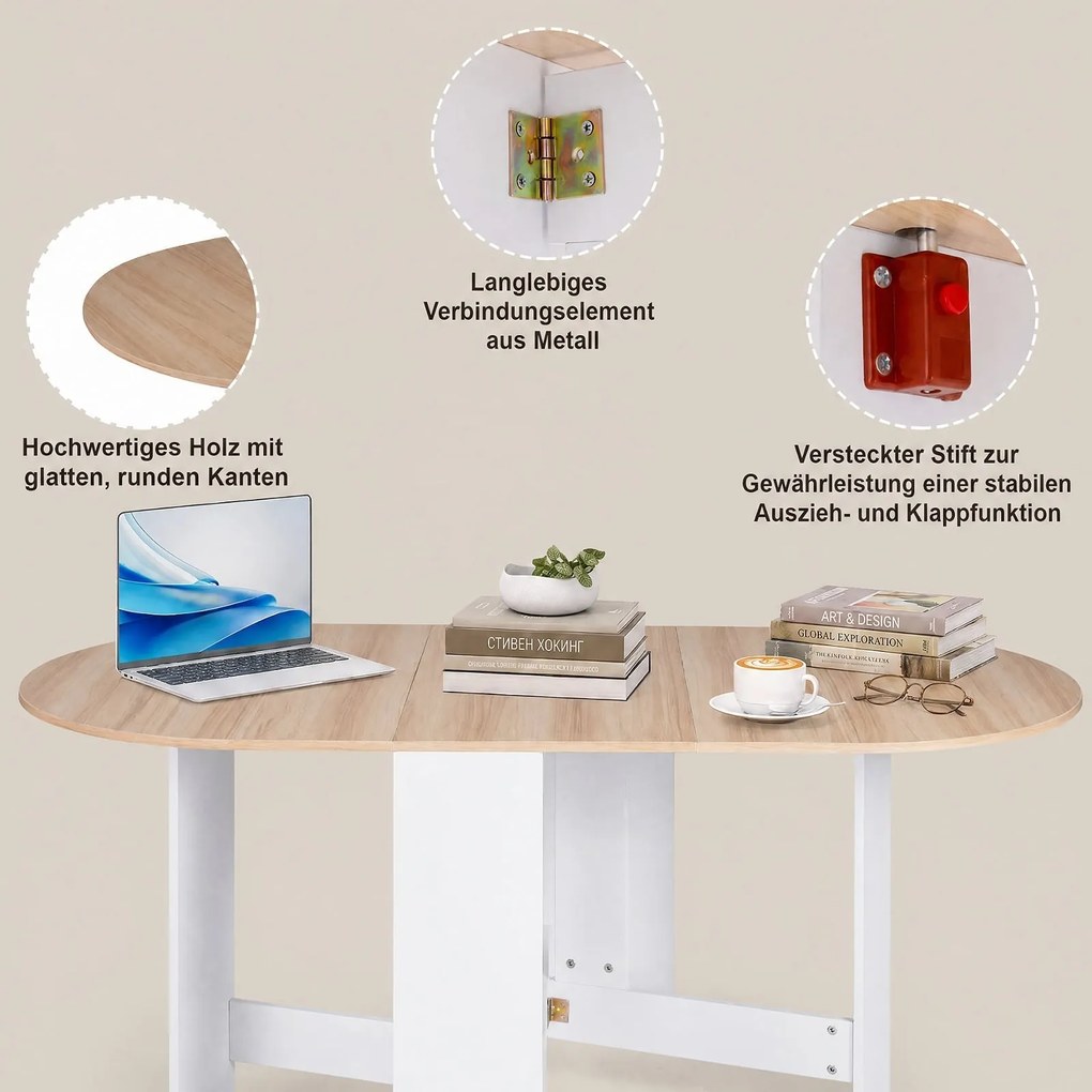 Costway Skládací stůl kulatý Skládací pro 4 až 7 osob – 163 × 80 × 75 cm