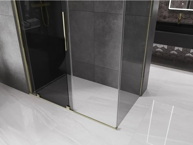 Mexen Velar, sprchový kout s posuvnými dveřmi 140 x 70 cm, 8mm šedé sklo, zlatá lesklá, 871-140-070-41-50