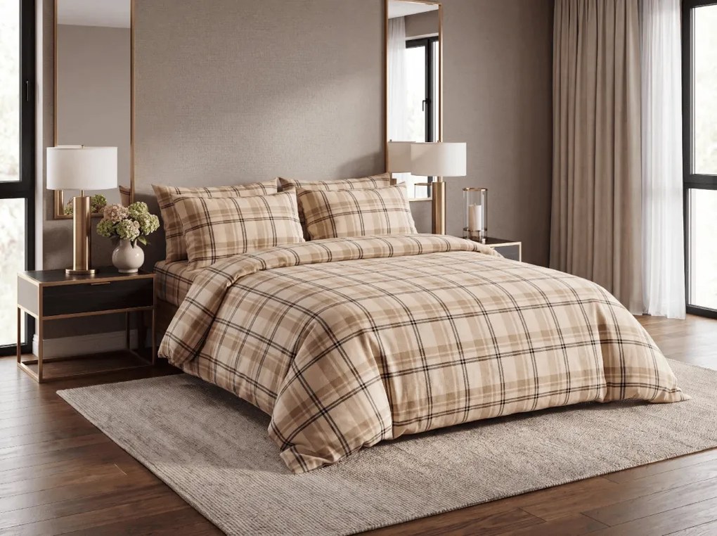 Mikroplyšové povlečení PLAID krémové Rozměr povlečení: 2 ks 70 x 90 cm | 200 x 220 cm