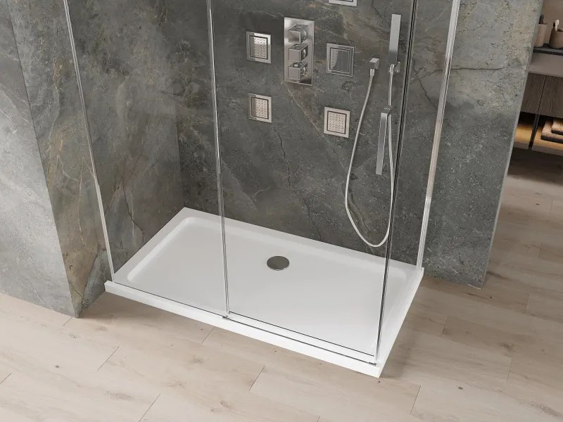 Mexen Omega sprchový kout s posuvnými dveřmi 140 x 70 cm, 8mm čiré sklo-chromový profil + sprchová vanička, 825-140-070-01-00-4010