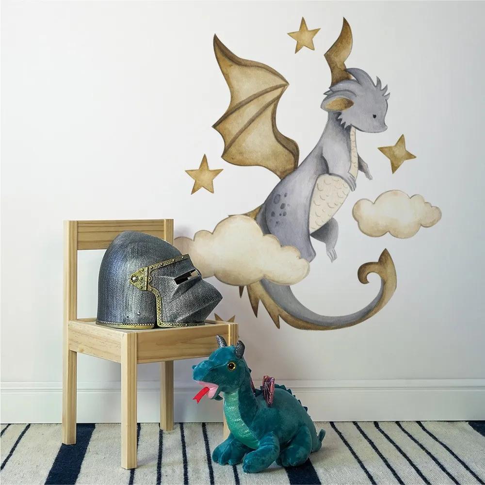 Gario Dětská nálepka na zeď The world of dragons - drak a obláčky Rozměry: 120 x 98 cm