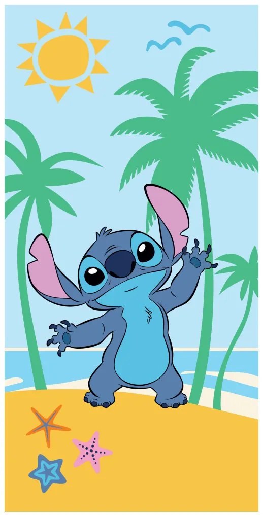 Bavlněná plážová osuška Lilo &amp; Stitch - motiv Na slunečné pláži - 100% bavlna - 70 x 140 cm