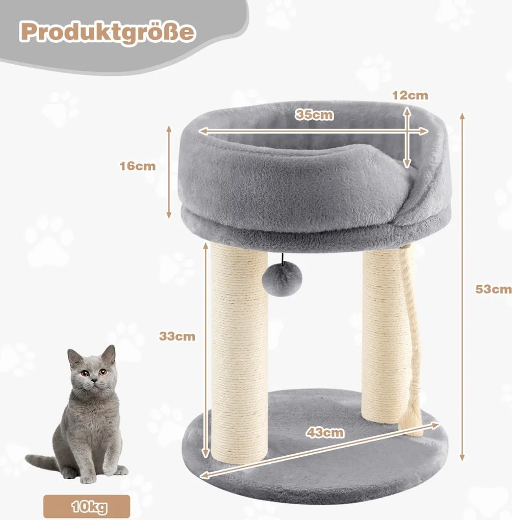 Costway Cat Tree Cat škrabadlo s měkkým sedákem sisalová věž pro kočky šedé