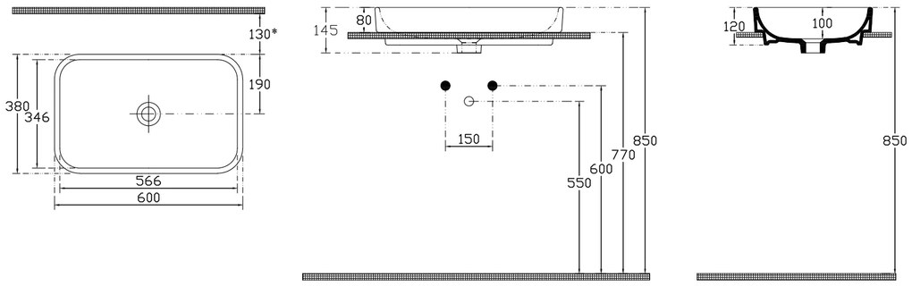 Isvea, SOTT AQUA Keramické umyvadlo 60x38cm, bílá, 10SQ50060