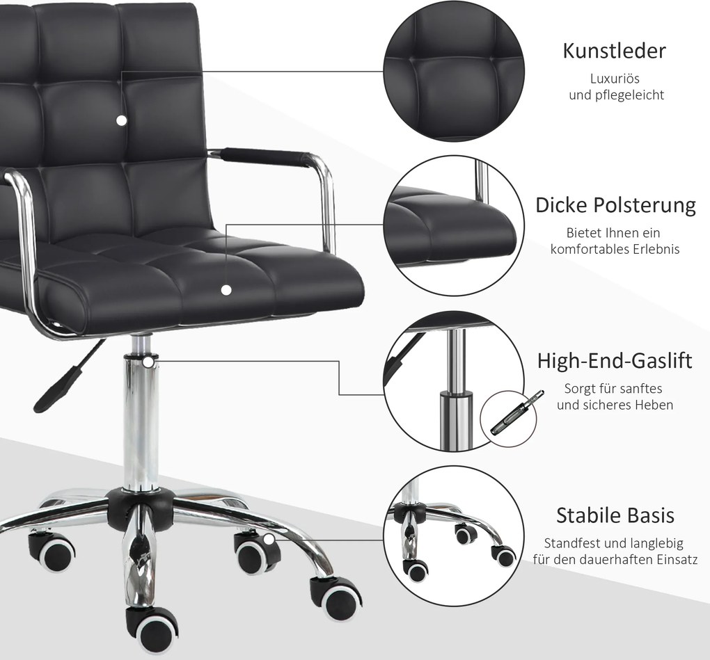 Ergonomická kancelářská židle HOMCOM výškově nastavitelná 46-61 cm s područkami, ideální pro kancelář a domácí kancelář
