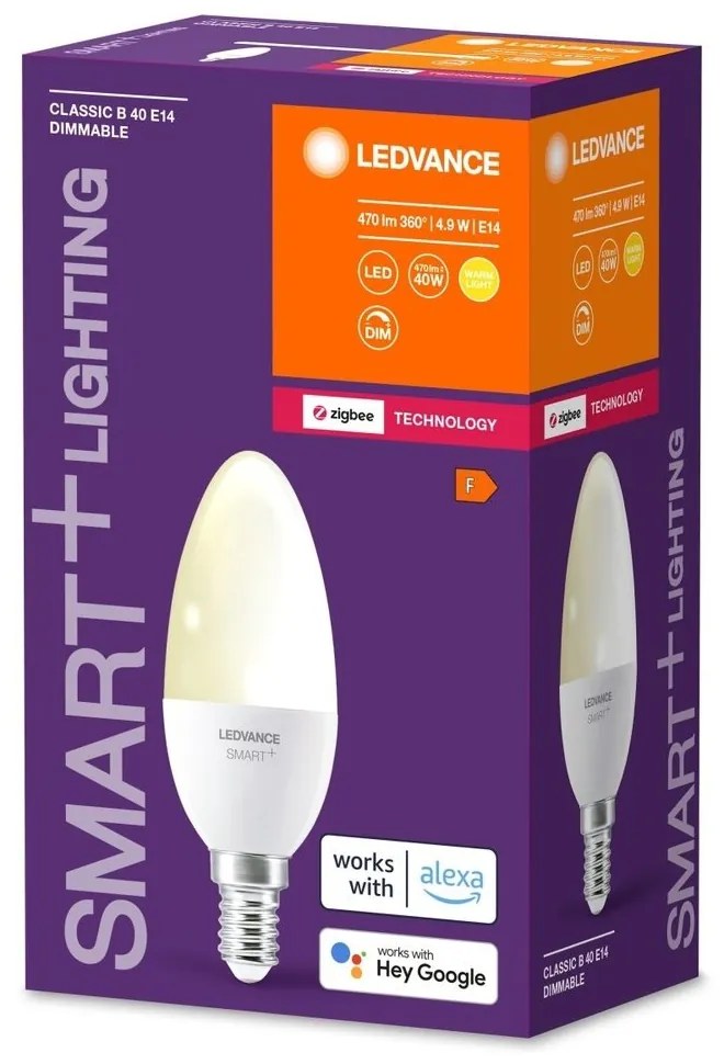 Svíčková zigbee LED stmívatelná žárovka E14 4,9 W CLASSIC B, teplá bílá