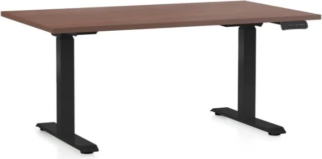 Výškově nastavitelný stůl OfficeTech C, 120 x 80 cm, černá podnož, ořech