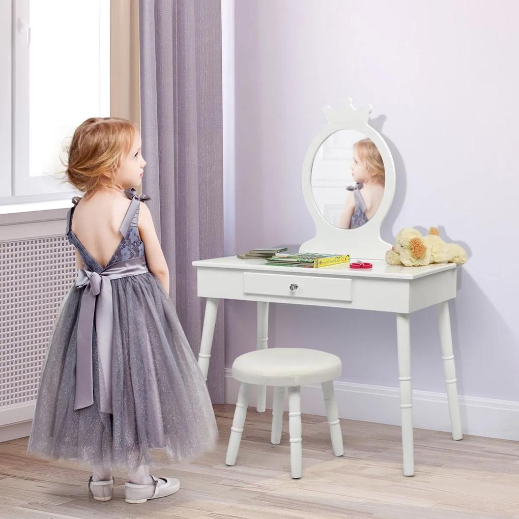 Dětský toaletní stolek se zrcadlem, bílý