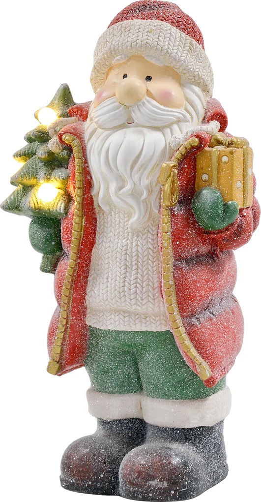 HOMCOM Figurína Santa Clause se stromkem a dárkem, 3 teplé bílé LED, na baterie, 50 cm