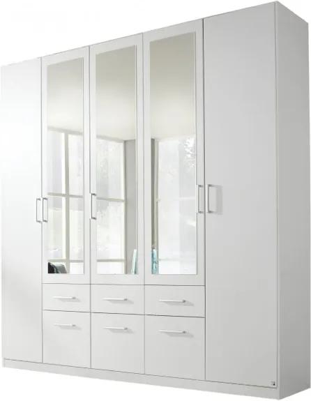 Sconto Šatní skříň BAYLEE alpská bílá, 5-dveřová se 3 zrcadly