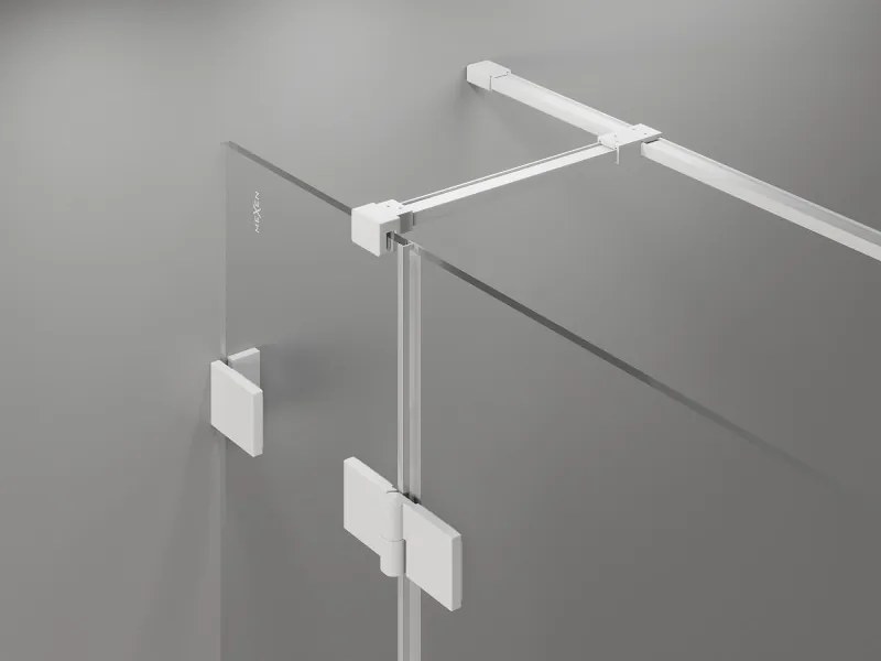 Mexen Lunar T, sklápěcí sprchový kout levý 75 x 100 cm, 8mm čiré sklo, bílý profil, 834T-075-100-20-00-L