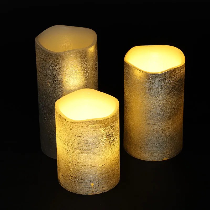 SOLIGHT Sada 3 LED svíček 10/13/16cm, stříbrná barva, 3x AAA
