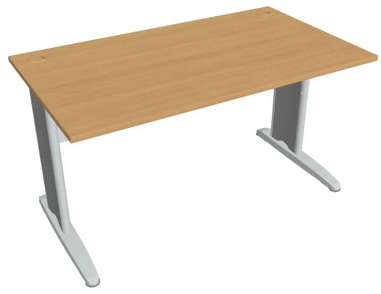 Stůl pracovní rovný 140 cm - Hobis Cross CS 1400 Dekor stolové desky: buk, Dekor lamino podnože: šedá, Barva nohou: Stříbrná