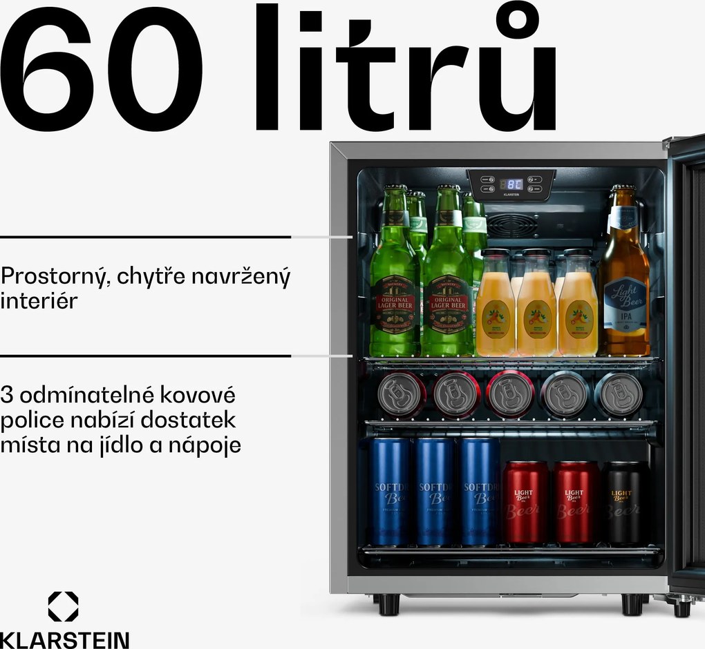 Klarstein LuxeChill, 64cm, 60L, venkovní chladnička na nápoje, stříbrná, skleněné dveře, A