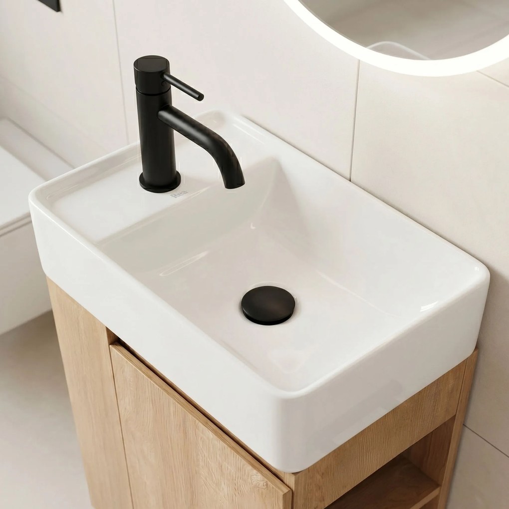 Rea Astra, umyvadlová skříňka 430x260x825 mm s keramickým umyvadlem, hnědá/bílá, REA-M0404