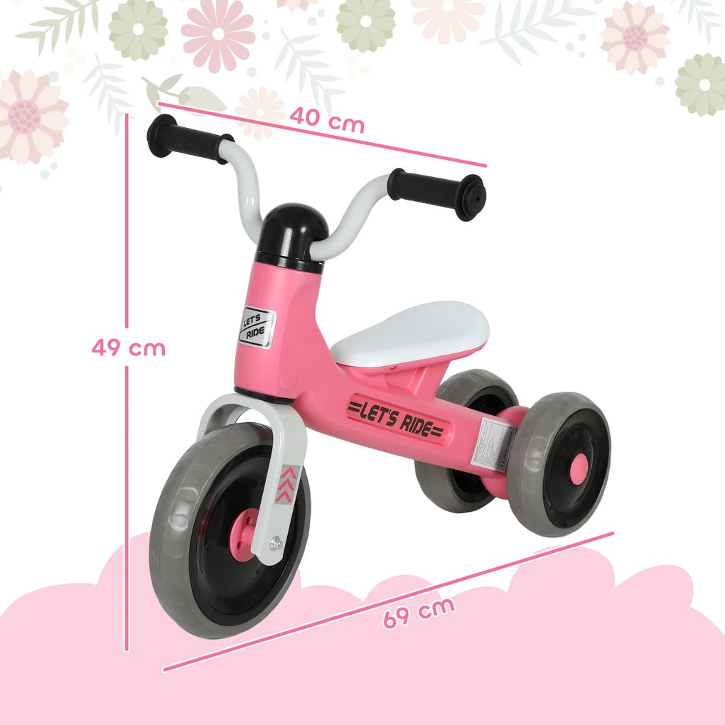 AIYAPLAY Odrážedlo pro děti 1-3 roky do 20 kg, dětské kolo bez pedálů, 3 tichá kola, 69 x 40 x 49 cm, růžová