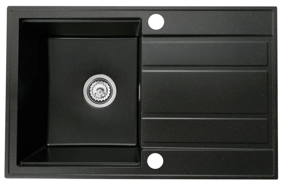 Gamma Modern 6040, 1-komorový granitový dřez 580x420x185 mm s krátkým odkapávačem, černá se zlatými body, GMA-ZM-6040-GD