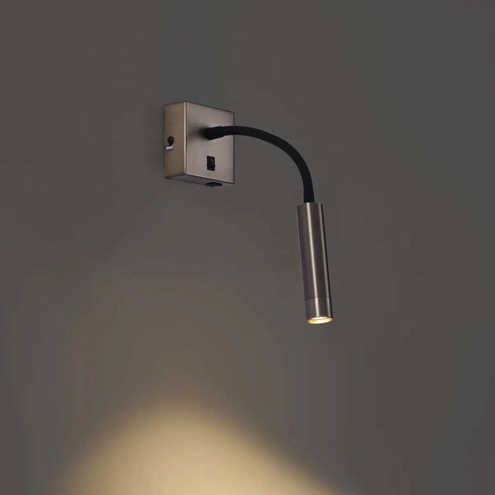 Moderní nástěnná lampa Gunmetal s portem USB-C - Gosna
