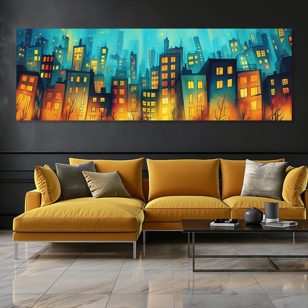 Obraz na plátně - Večerní světla Canary Wharf FeelHappy.cz Velikost obrazu: 180 x 60 cm