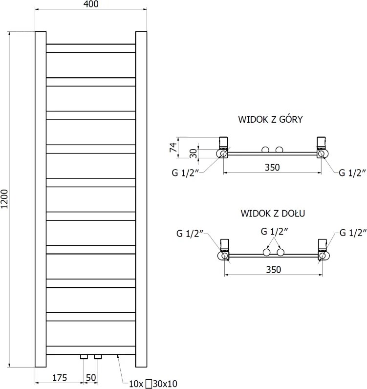 Mexen Bolt, topné těleso 1200 x 400 mm, 279 W, spodní a středové, černá, W126-1200-400-00-70