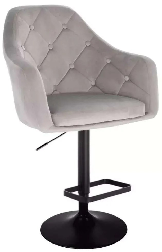 LuxuryForm DESIGN Barová židle ANDORA VELUR na černé kulaté podstavě - světle šedá