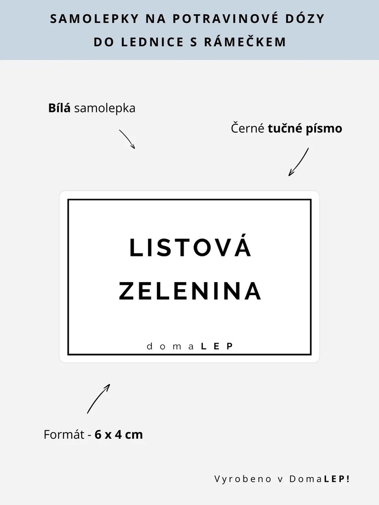 LISTOVÁ ZELENINA - Samolepka s rámečkem na dózy do lednice, 6 x 4 cm