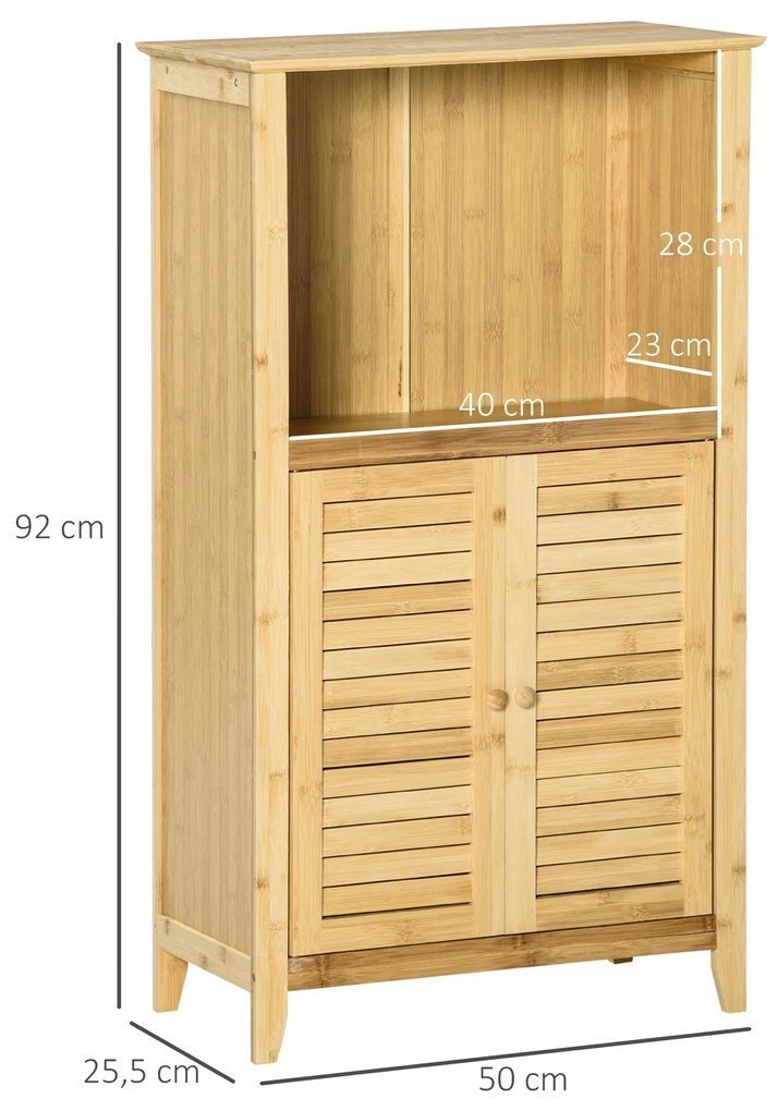 HOMCOM Bambusová koupelnová skříňka, otevřená police, přírodní, 50x25,5x92cm, ideální do koupelen a úložných prostor |