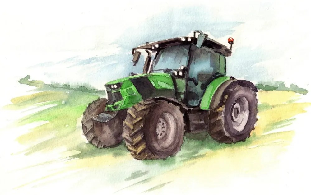 Fototapeta Traktor Malovaný Akvarelem Omyvatelný vlies 300x210