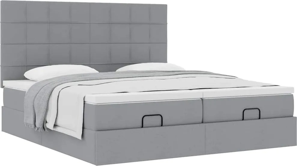 Osmanský rám postele s matrací světle šedý 200x200cm textil 3313699