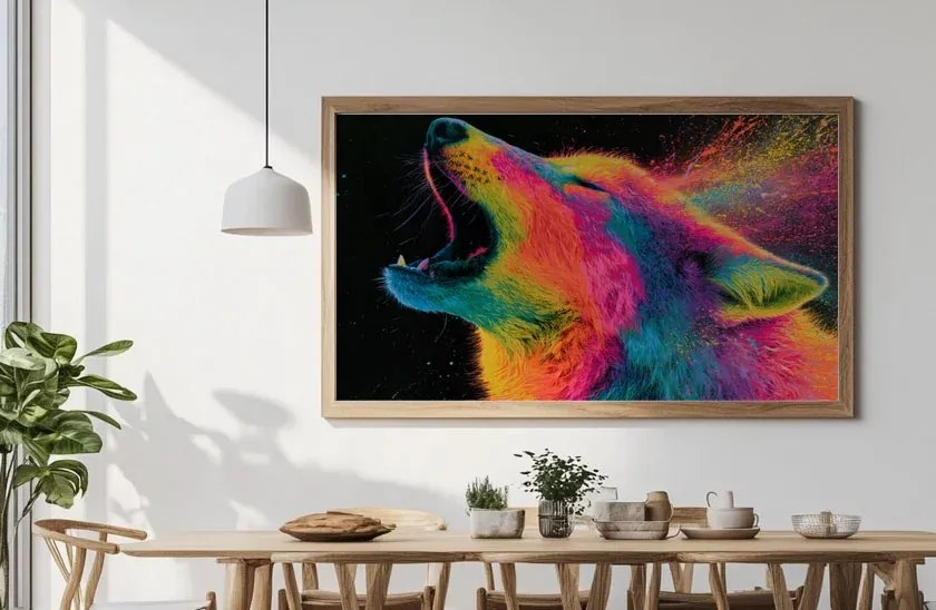 Vlčí síla barev - obraz - Neonový vlk v záři barev 82 - 50 x 70 cm - 649 Kč