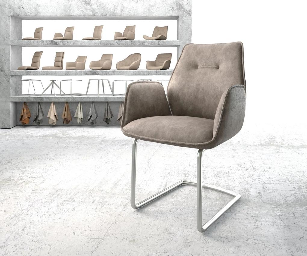 DELIFE Jídelní židle Zoa-Flex taupe vintage konzolová podnož kulatá nerezová ocel