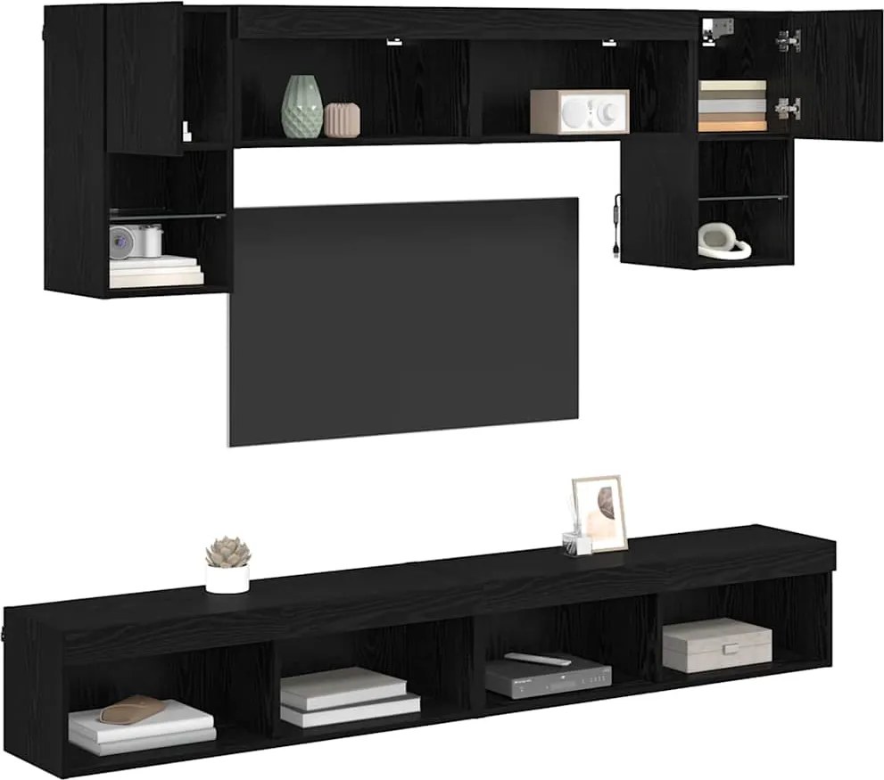 TV nástěnné jednotky s LED 6 ks Černý dub Kompozitní dřevo 3402964