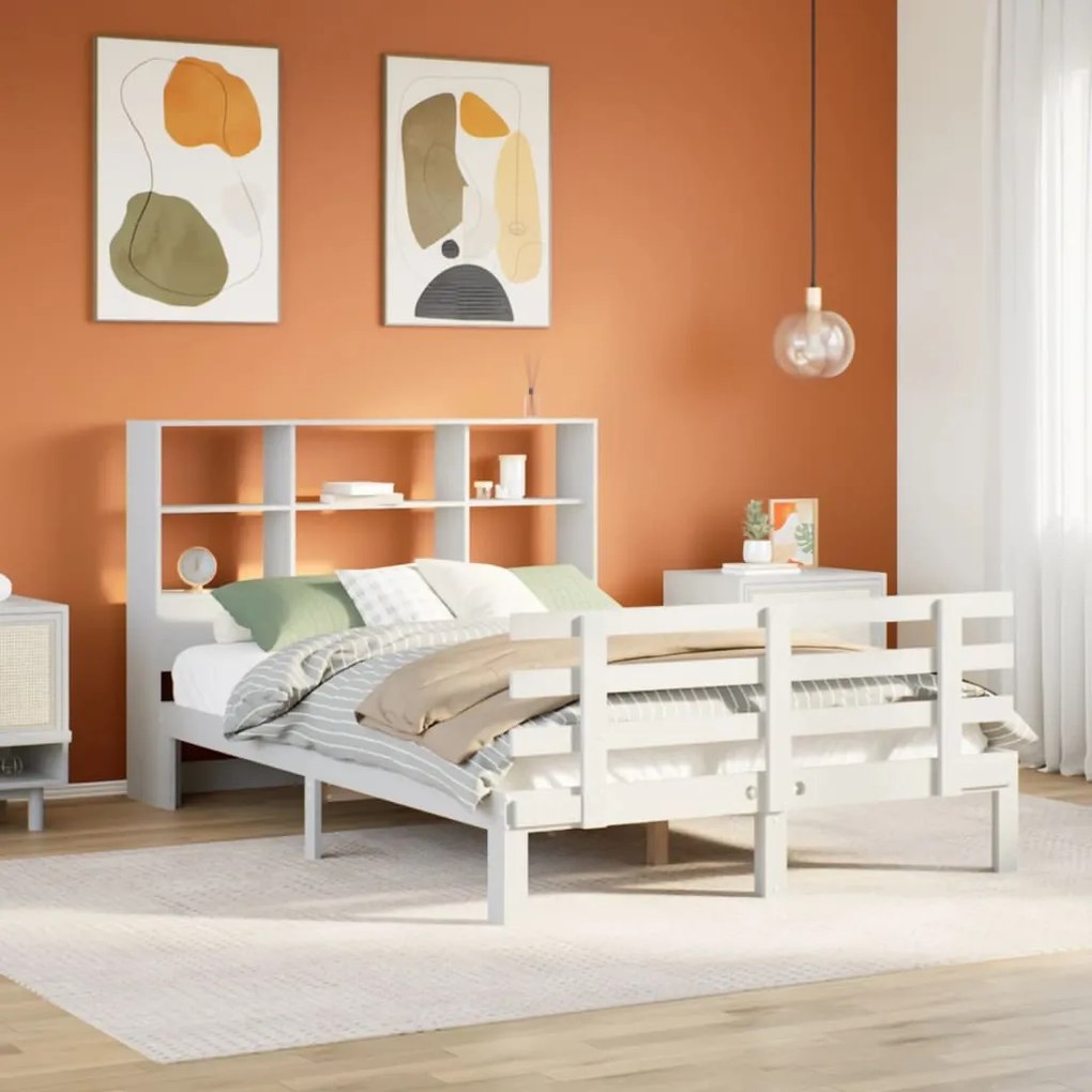 Postel s knihovnou bez matrace bílá 160x200 cm masivní borovice 3322762